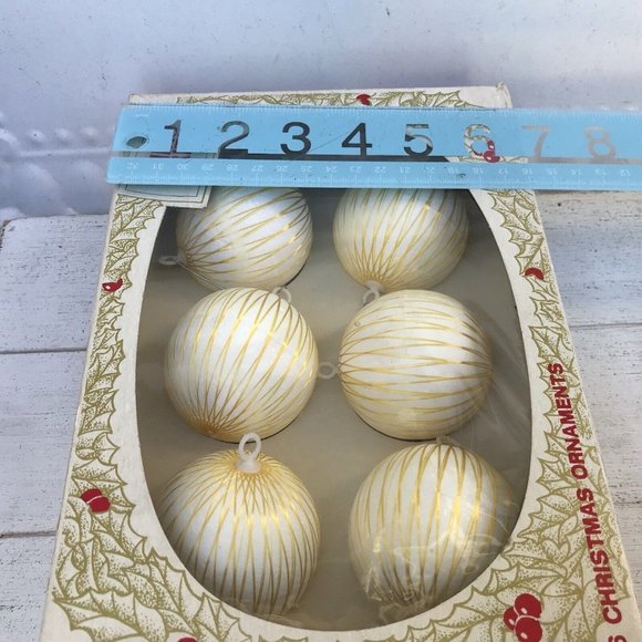 Holiday | Vtg Box 9 Shiny Brite Mcm Ornament Styrofoam Gold Silk Geo ...
